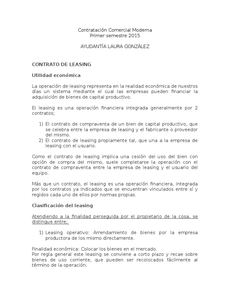 Contrato de Leasing Financiero Explicado | PDF | Arrendamiento ...