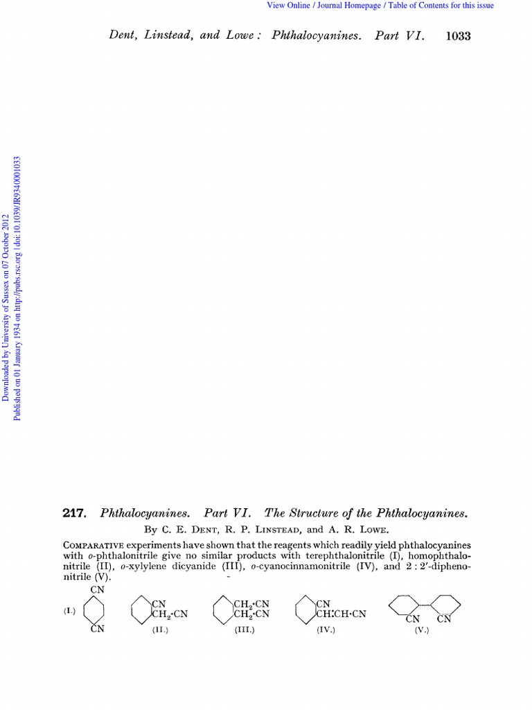 The Structure of Phthalocyanines: Evidence that Phthalocyanine ...