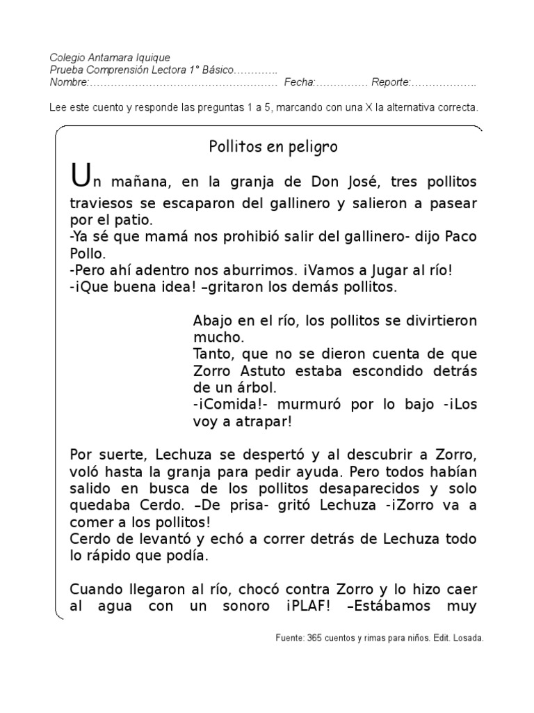 Prueba de Lectura para 1° Básico | PDF | Caballos