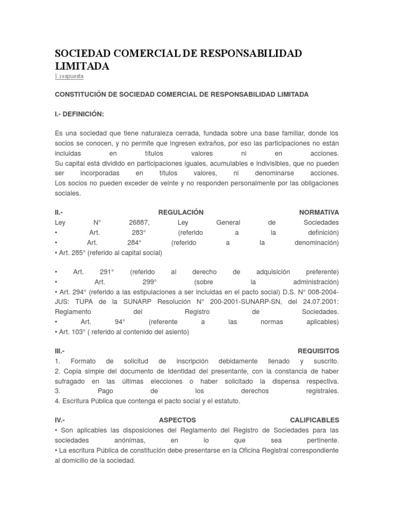Sociedad Comercial de Responsabilidad Limitada | PDF | Compañía de responsabilidad limitada ...