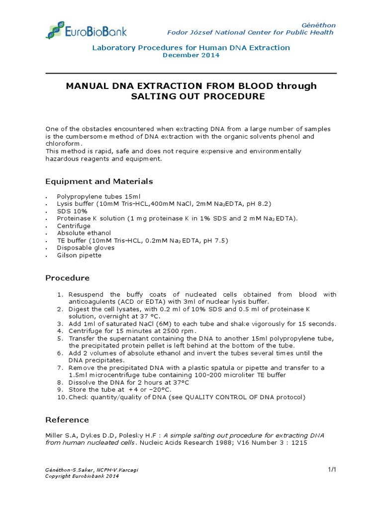 Manual Dna Extraction From Blood Through Salting Out Procedure | PDF ...