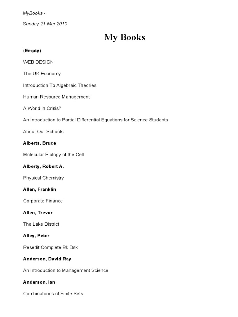 Comprehensive Book List Overview | PDF | Economics | Mathematics