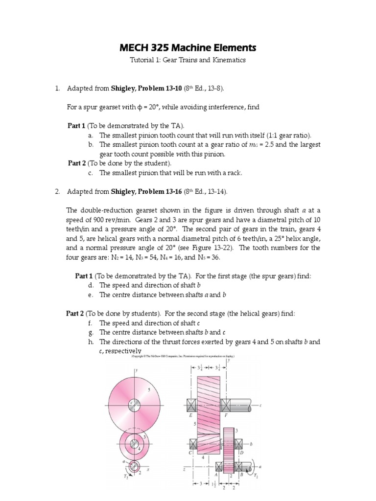 Mech 325 Tutorials (Questions Only) | PDF | Gear | Belt (Mechanical)