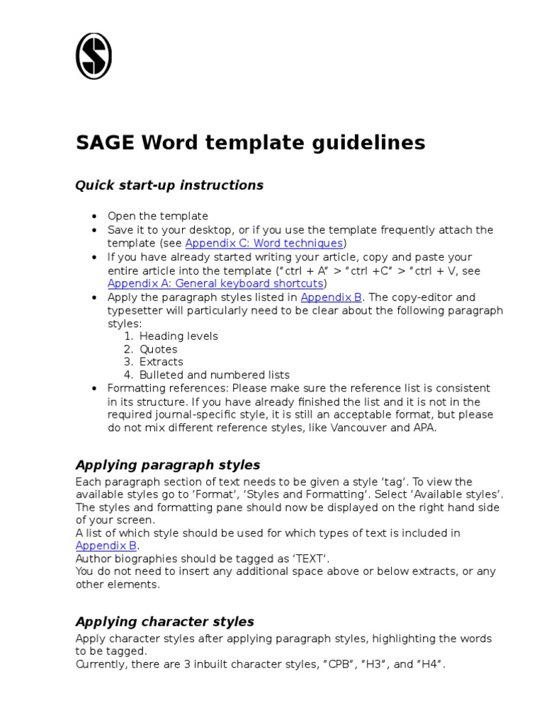 Sage Word Template Guidelines 3 | Paragraph | Copy Editing | Free 30 ...
