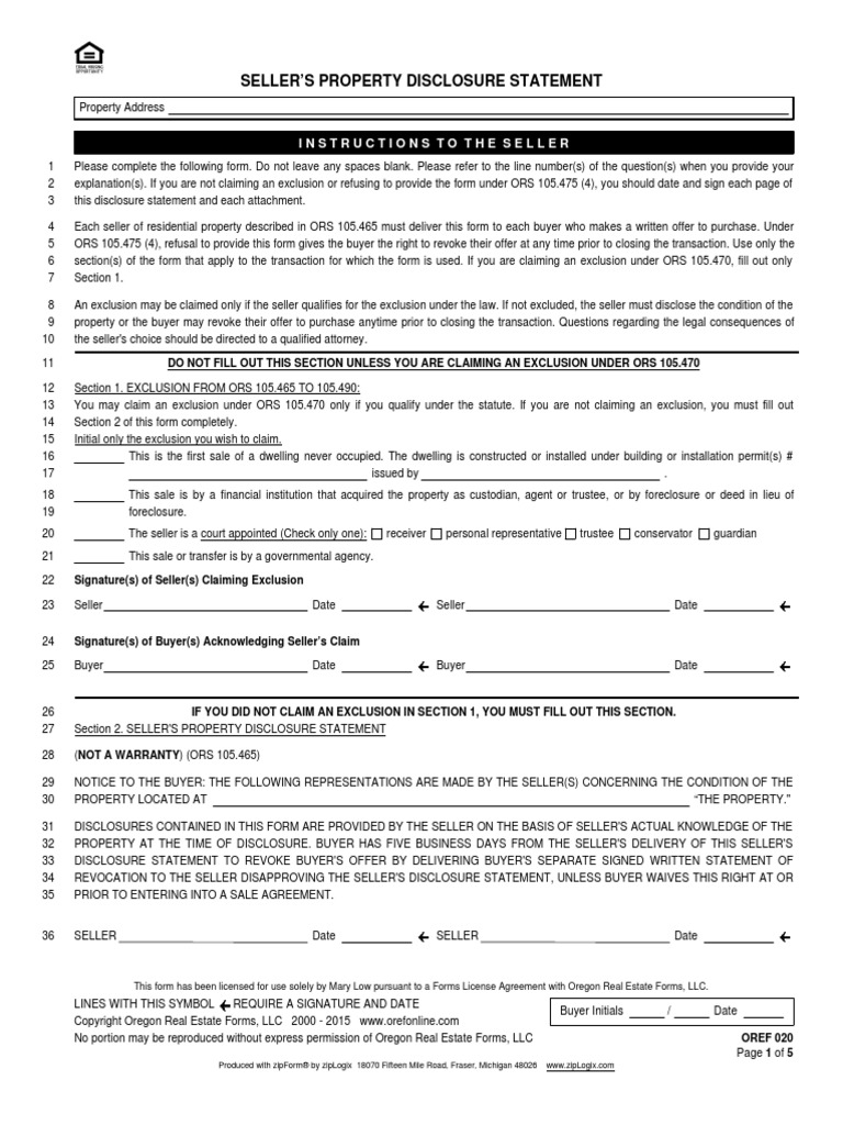 Oregon Property Disclosure Form | Download Free PDF | Law Of Agency | Sales