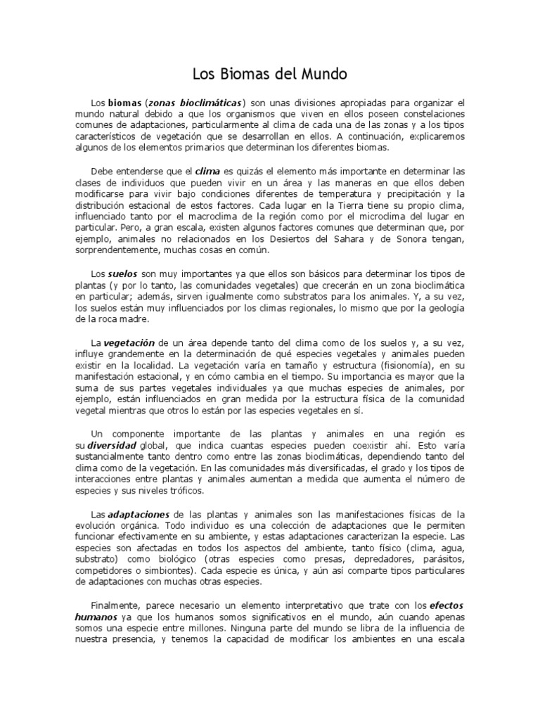 Biomas del Mundo: Clima y Adaptaciones | PDF | Clima | Especies