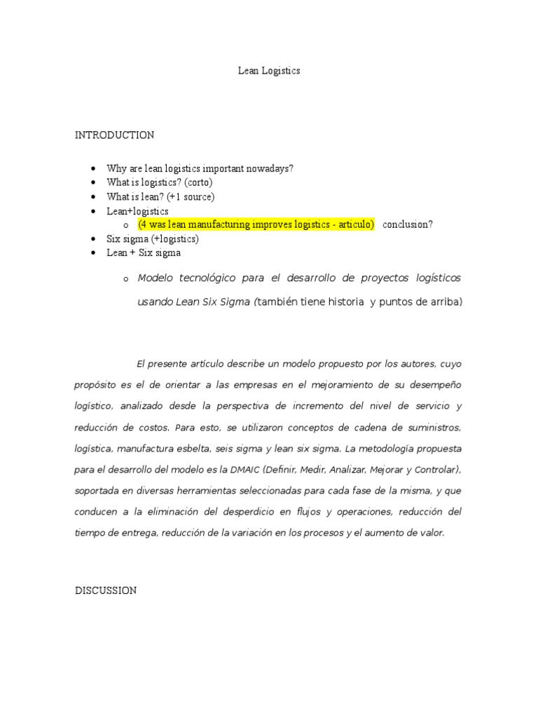 Lean Logistics Pdf Six Sigma Lean Manufacturing
