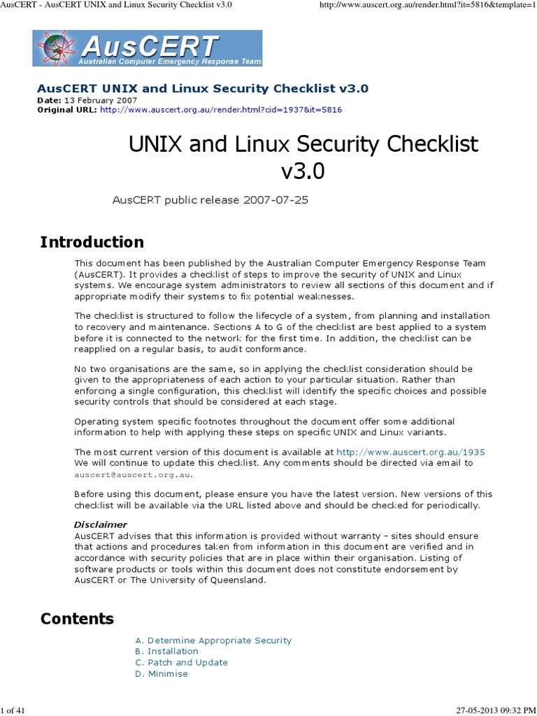 AusCERT - AusCERT UNIX and Linux Security Checklist v3 | PDF | Superuser | Secure Shell