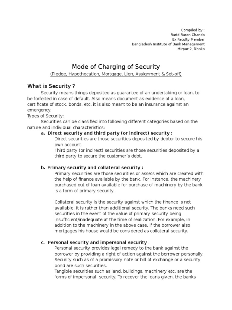 Modes of Charging Securities in Banking | PDF | Mortgage Law ...