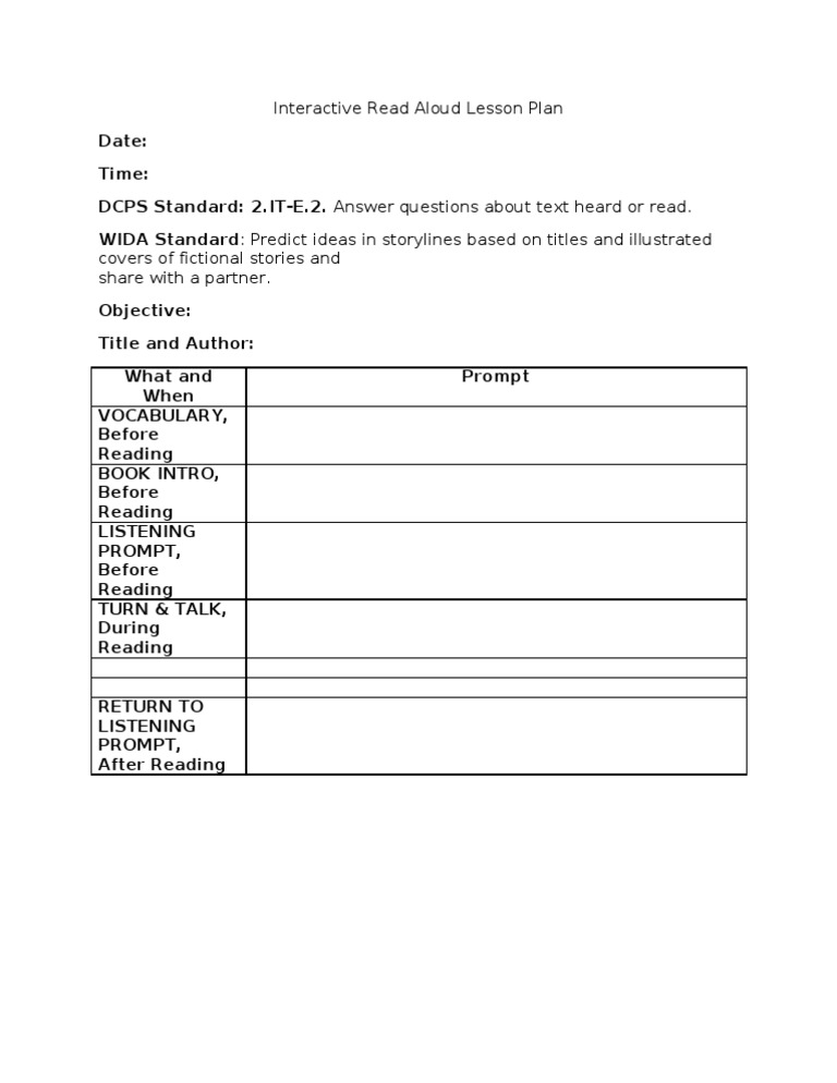 Read Aloud Lesson Plan Template | PDF