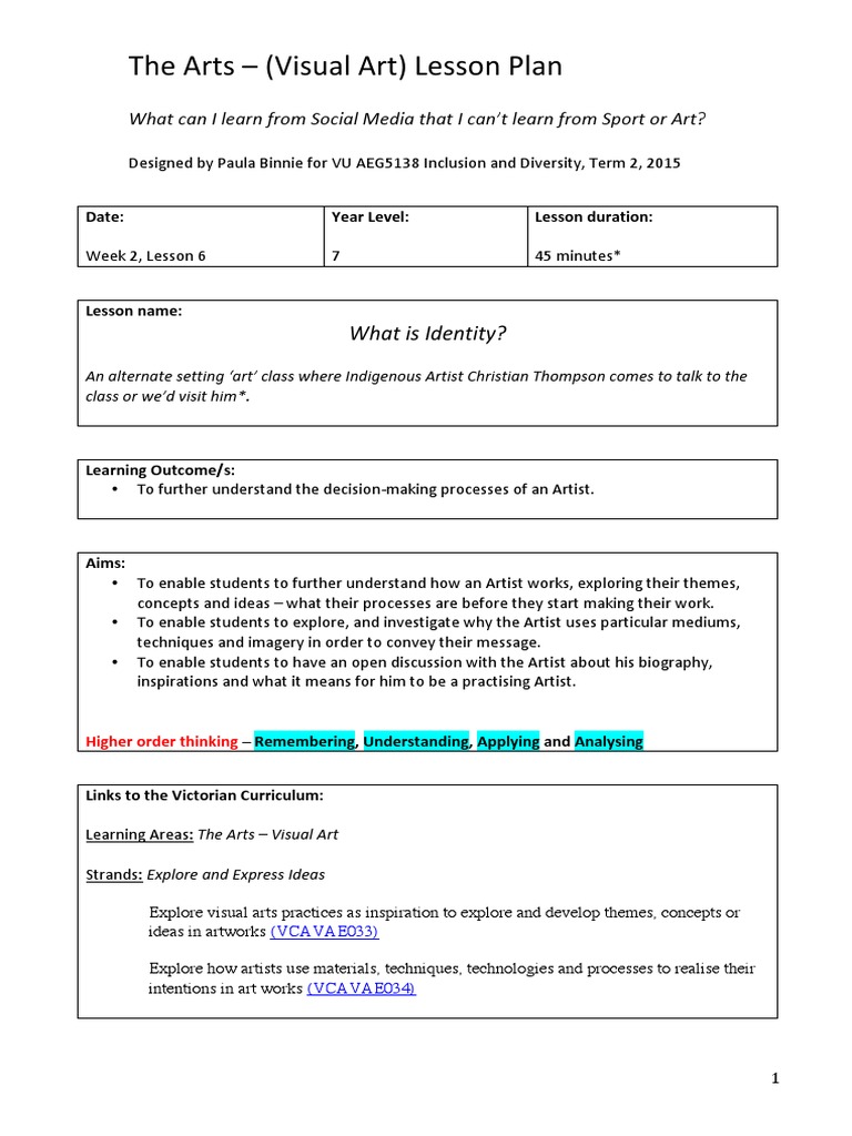Identity in Visual Art Lesson Plan | PDF | Sculpture | Educational ...