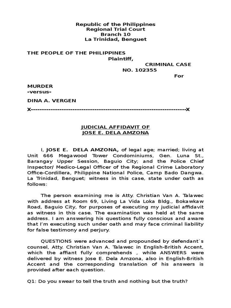 SAMPLE judicial affidavit with autopsy report | Affidavit | Perjury