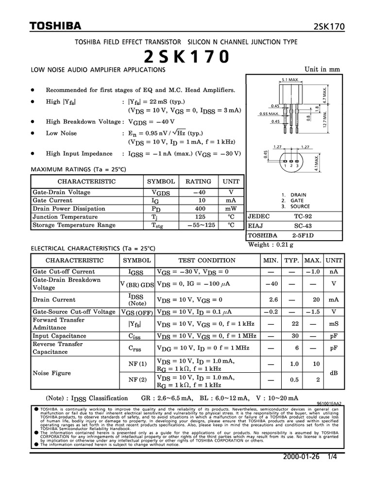 Datasheet FET 2SK170 | PDF
