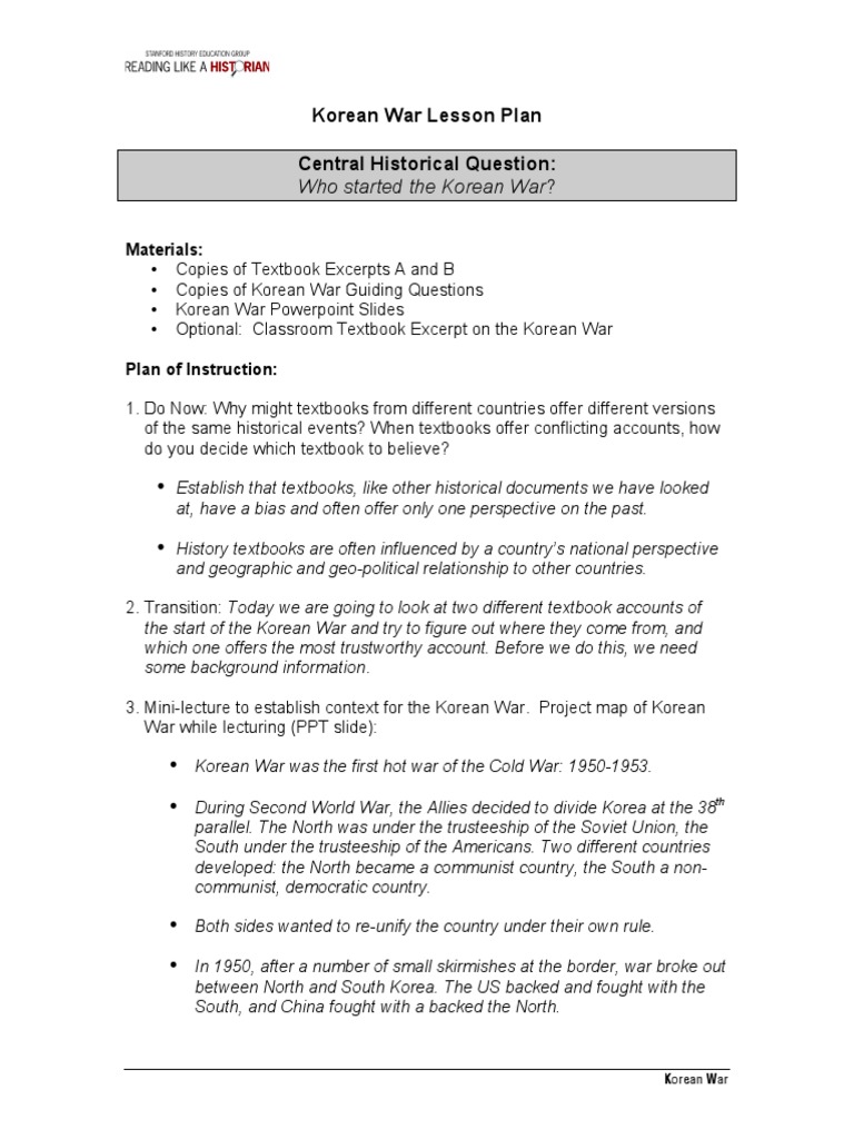 Korean War Lesson Plan | PDF | Korean War | North Korea