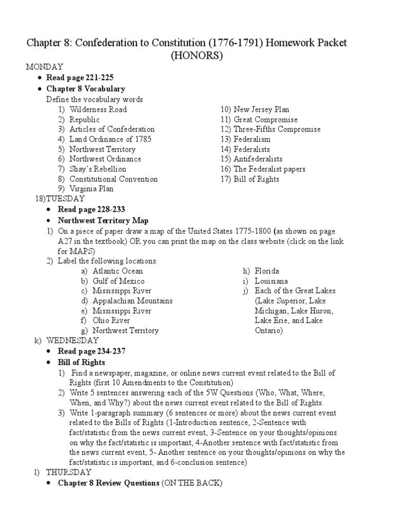 8th Grade Us History Chapter 8 HW Packet Honors | PDF | U.S. State ...