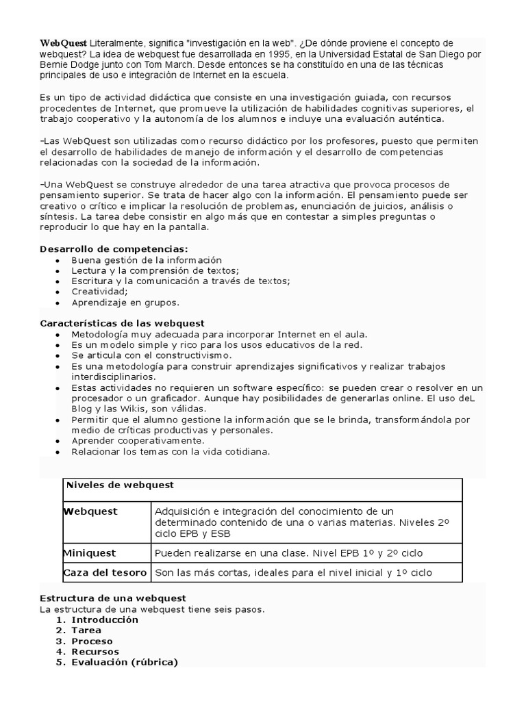 Webquest-Miniquest y Caza Del Tesoro | PDF | Ciencia cognitiva | Cognición