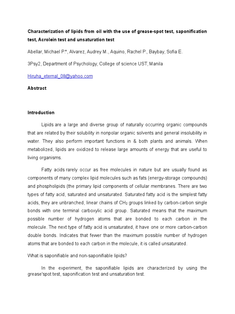 Characterization of Lipids | PDF | Lipid | Fatty Acid