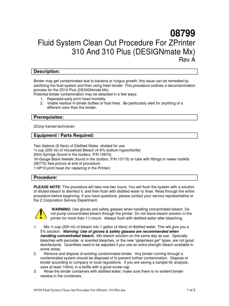 452 - 08799 Fluid System Clean Out Procedure For ZPrinter 310 Plus ...