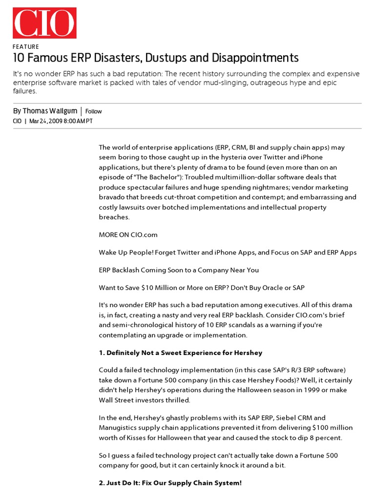 10 Famous ERP Disasters, Dustups and Disappointments - CIO | PDF ...