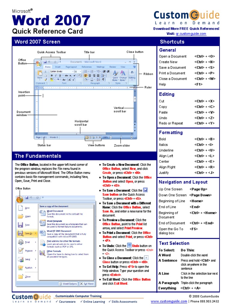Word Quick Reference 2007 | PDF | Microsoft Word | Paragraph
