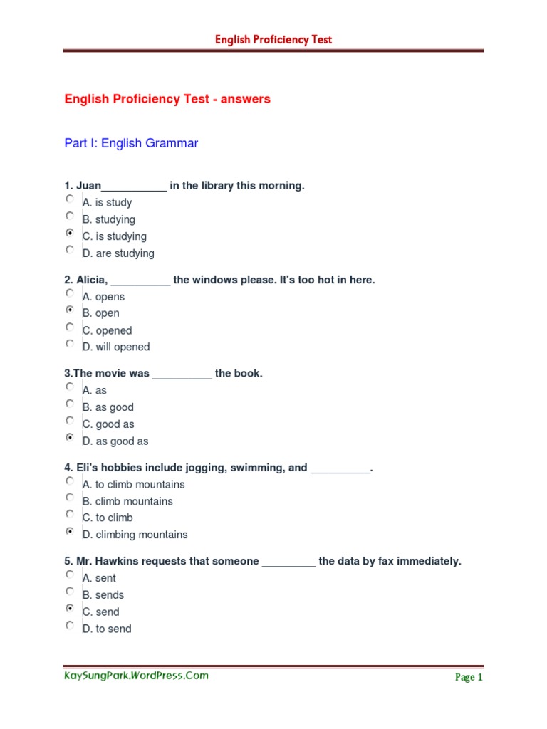 English Proficiency Test Answers PDF | PDF