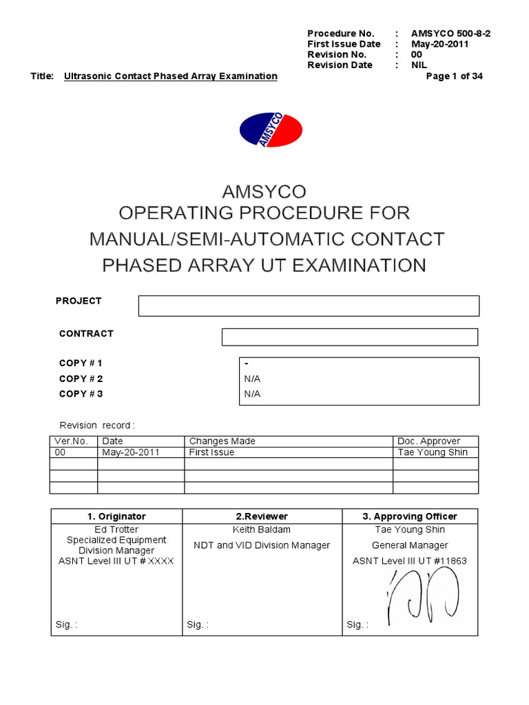 PAUT Procedure ED - AMSYCO 500-8-2 Rev 00 PDF | PDF | Ultrasound | Welding
