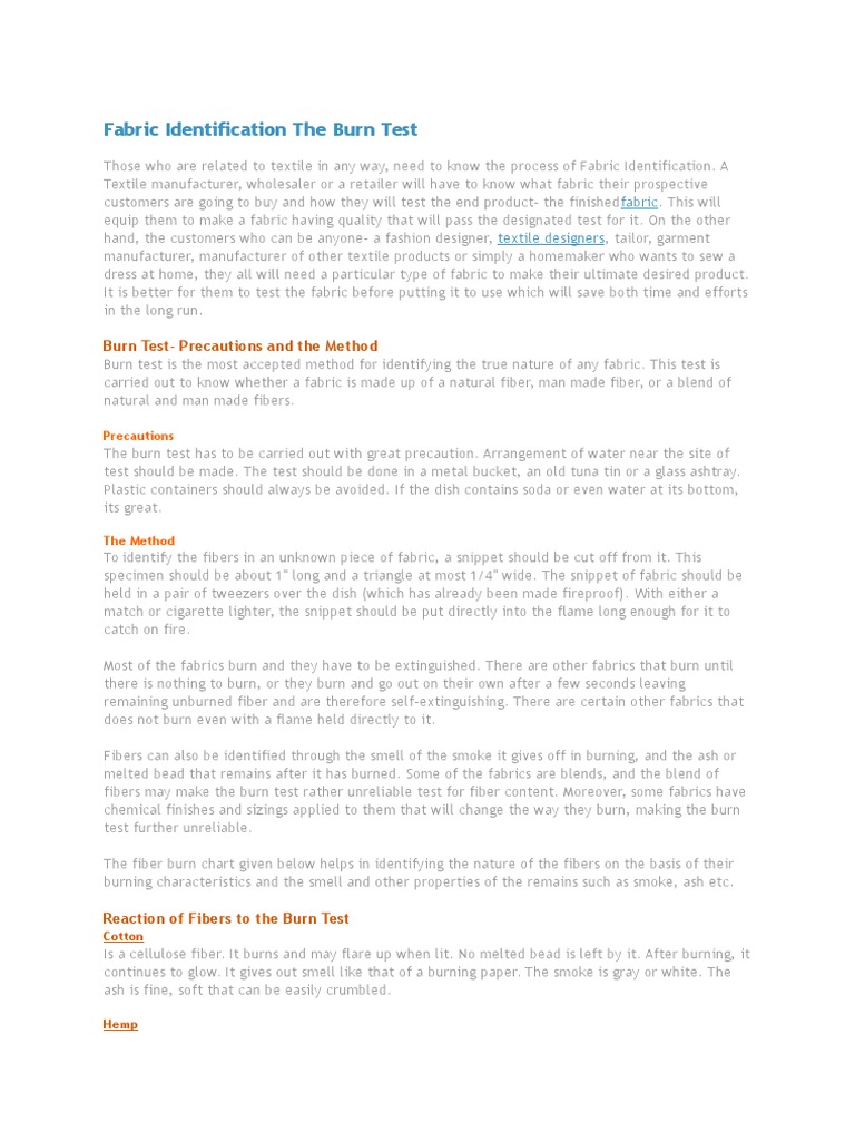 Fabric Burn Test Guide and Chart | PDF | Clothing Industry | Building ...