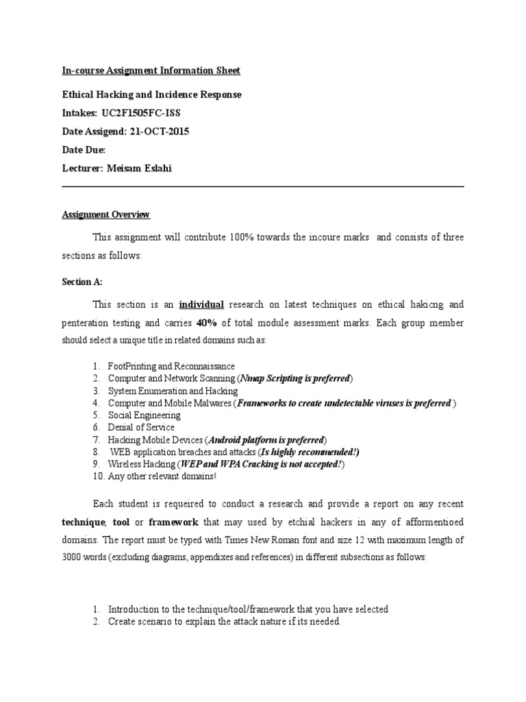 Ethical Hacking Assignment | PDF | Security Hacker | Vulnerability (Computing)