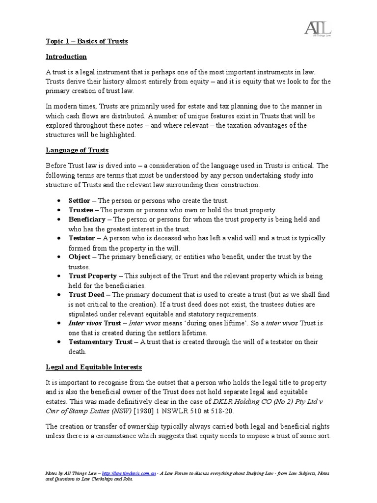 Trusts Summary | Trust Law | Fiduciary