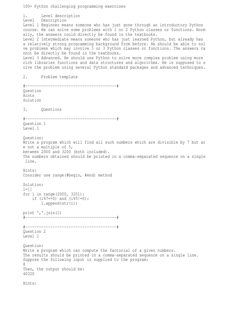 100+ Python Challenging Programming Exercises | PDF 100+ Python Challenging Programming Exercises | PDF