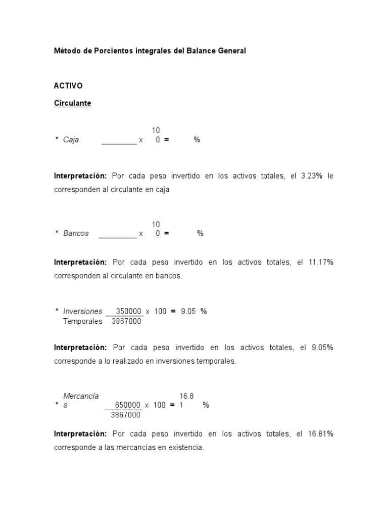 Método de Porcientos Integrales Del Balance General | PDF | Business | Economía (general)