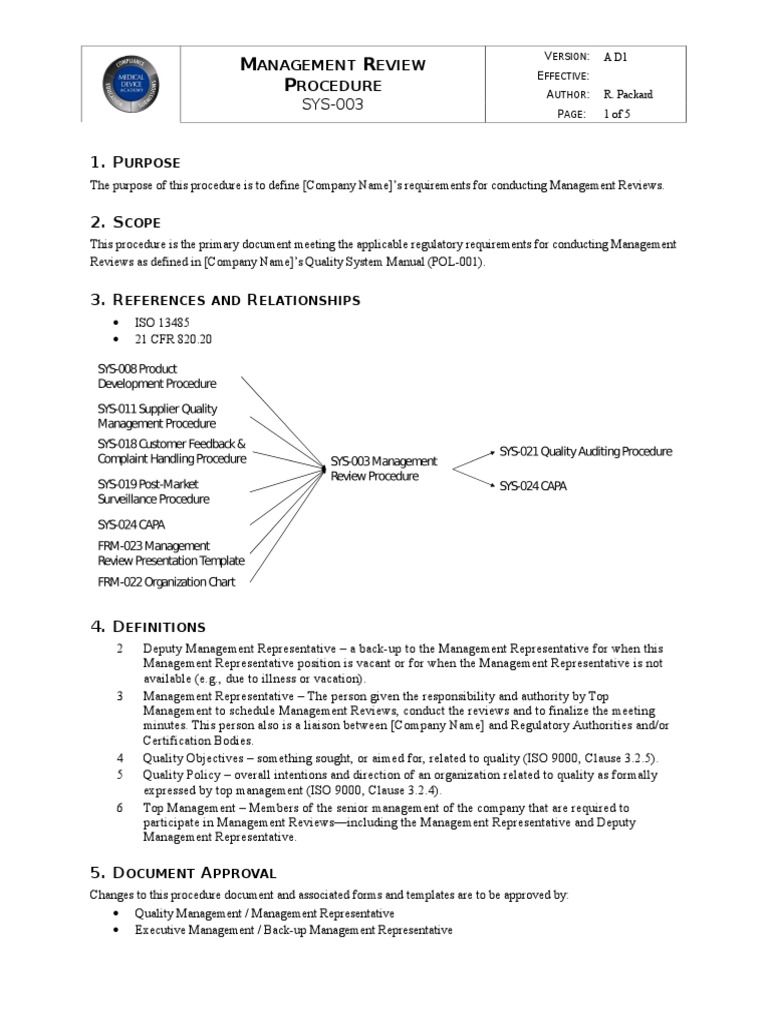 Management Review Procedure SYS-003 | PDF | Risk Management | Quality ...