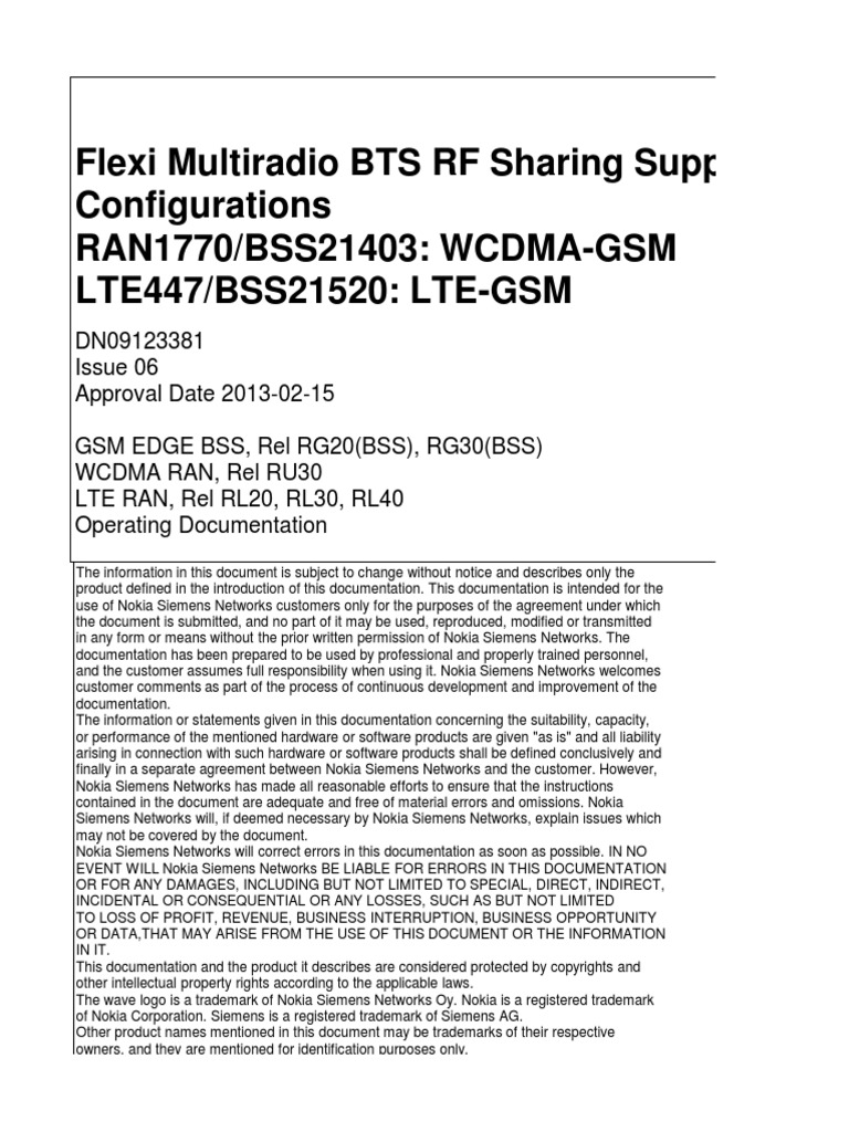 Flexi Multiradio BTS RF Sharing Supported Configurations PDF | PDF | Nokia | Trademark