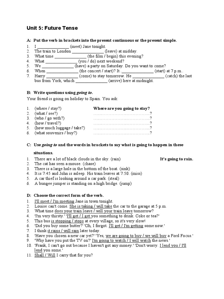 Future Tense Practice Exercises | PDF