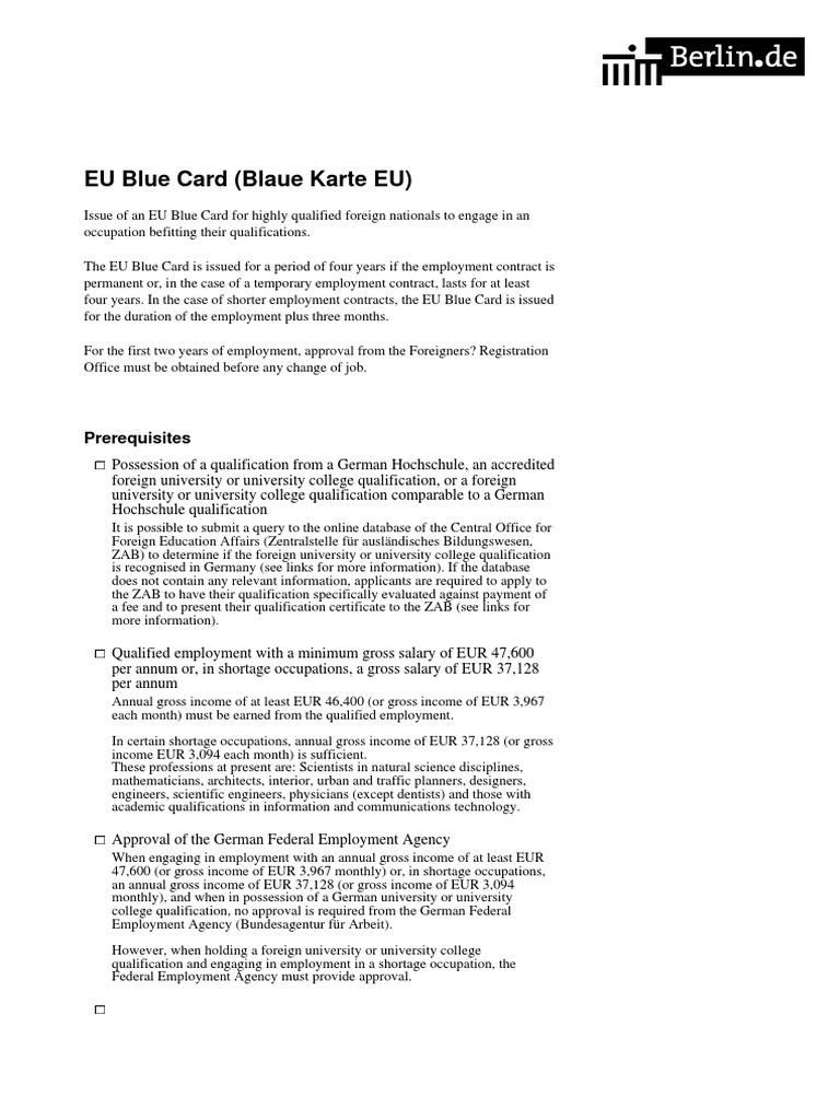 Obtaining A Blue Card in Germany | PDF | Engineer | European Union