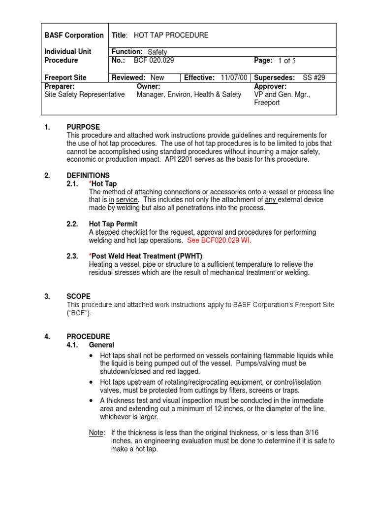 029 Hot Tap Procedure 0011 | PDF | Tap (Valve) | Welding