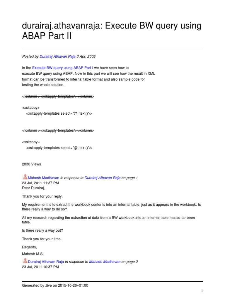 Execute BW Query Using Abap Part II | PDF | Xslt | Computer Programming