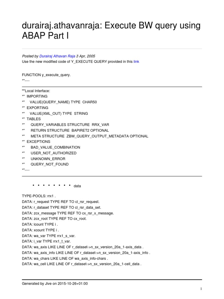 Execute BW Query Using Abap Part I | PDF | Variable (Computer Science) | Software Engineering