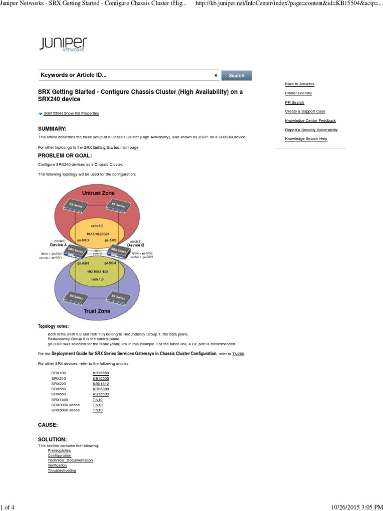 Juniper Networks - SRX Getting Started - Configure Chassis Cluster ...