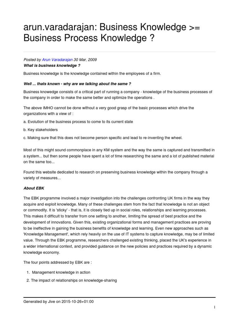 Business Knowledge Business Process Knowledge | PDF | Innovation ...