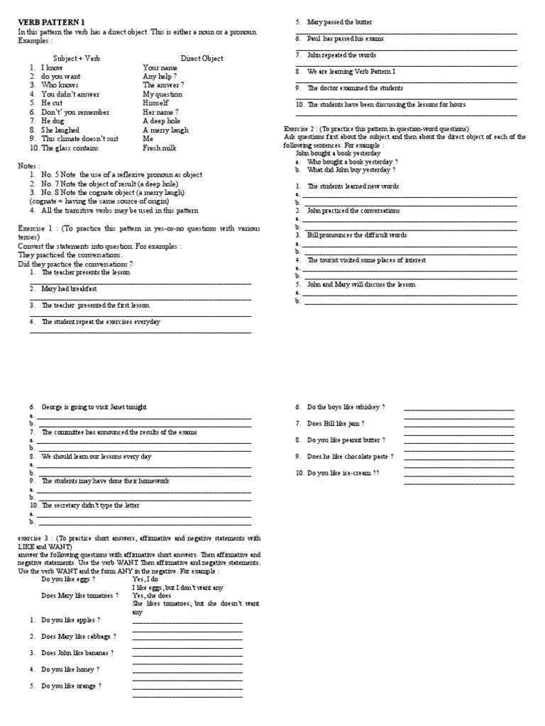Exercises in Verb Pattern | PDF | Verb | Question