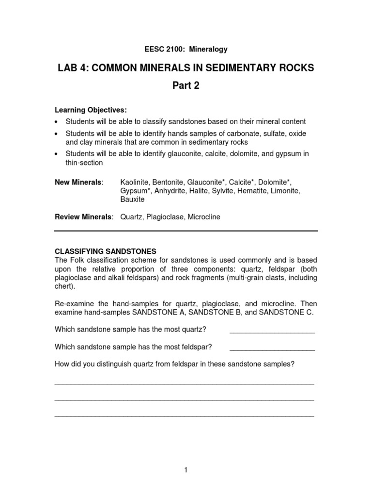 Common Minerals in Sedimentary Rocks | PDF | Sandstone | Gypsum
