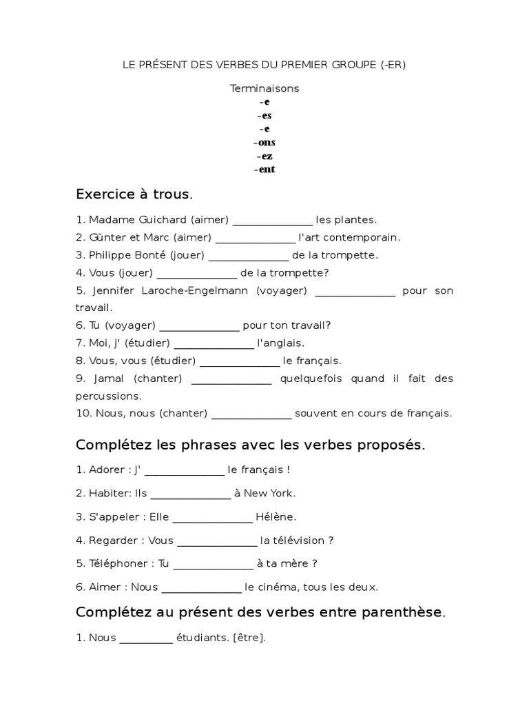 Le Présent Des Verbes Du Premier Groupe | PDF | Verbe | Typologie ...