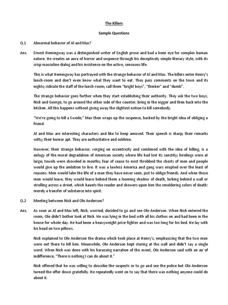 The Killers - Notes For BA | PDF | Ernest Hemingway