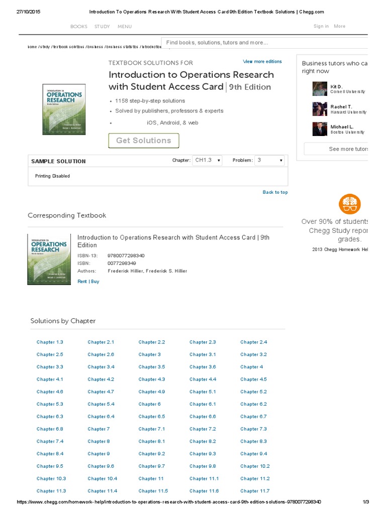 Introduction To Operations Research With Student Access Card 9th ...