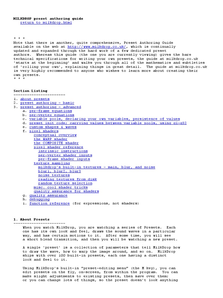 MILKDROP Preset Authoring Guide | PDF | Shader | Graphics Processing Unit