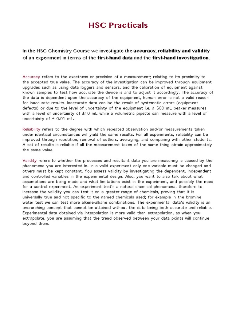 HSC Chemistry Practicals | PDF | Accuracy And Precision | Experiment