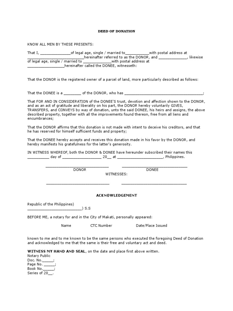 Deed of Donation Sample | PDF