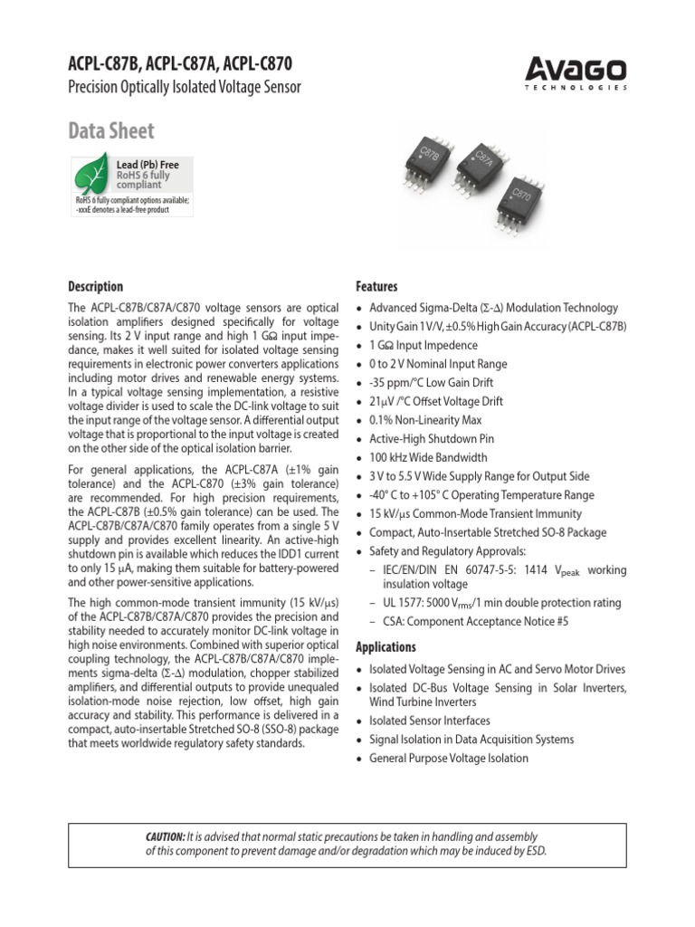 ACPL C87B ACPL C87A ACPL C870 Precision Optically Isolated Voltage ...