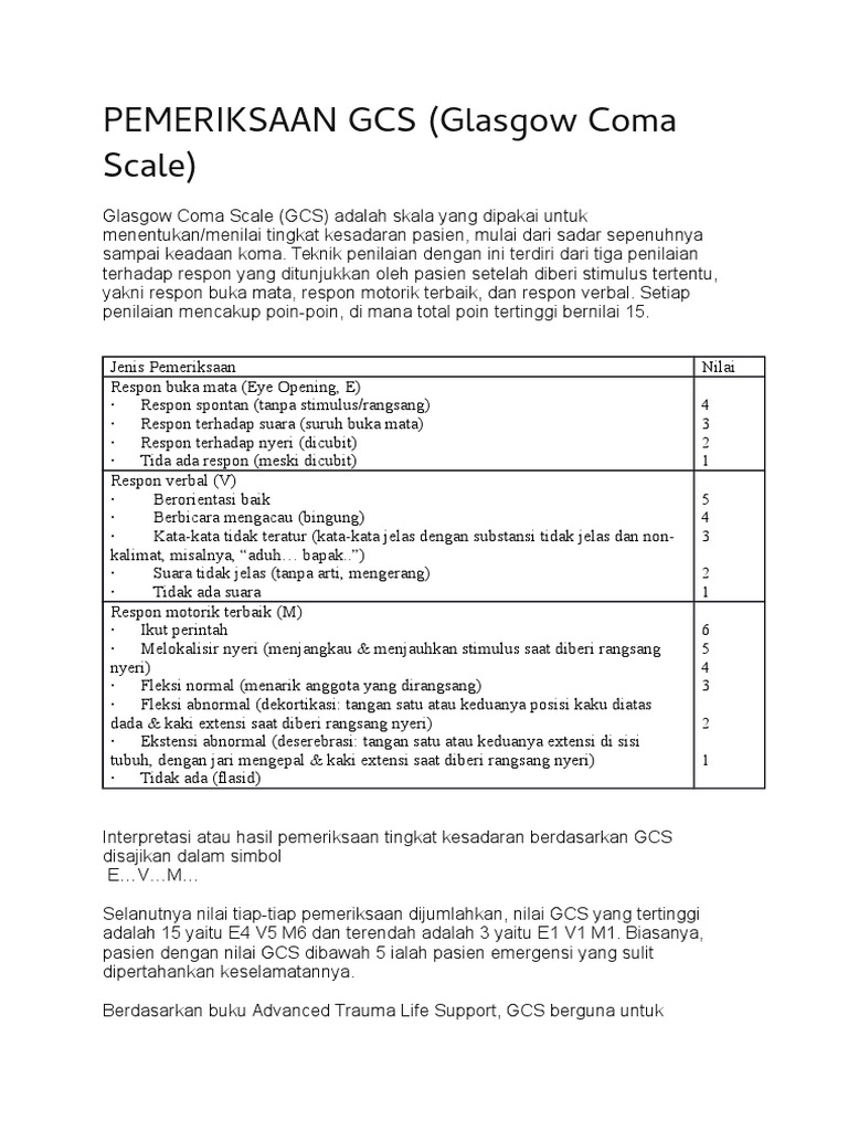 Pemeriksaan Gcs | PDF